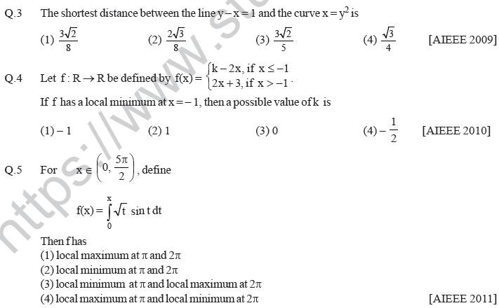 JEE Mathematics Application of Derivatives MCQs Set A with Answers